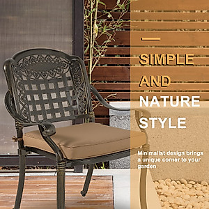 W WARMHOL Cast Aluminum Outdoor Dining Chair Set of 2, Bistro Dining Chair Set with Extra Wide Seat and Cushion for Patio Furniture Garden Deck Backyard