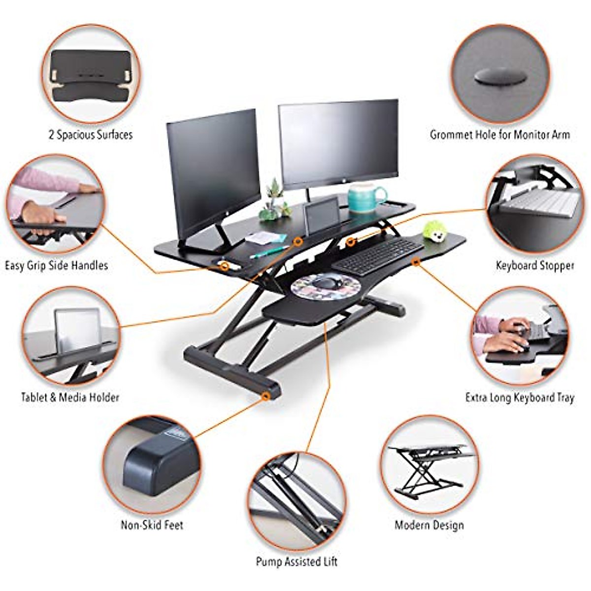Flexpro Hero 37 Inch Standing Desk | 2 Level Standing Desk Converter with Keyboard Shelf and Monitor Riser | Large Dual Level Sit to Stand Workspace | Easily Sit or Stand in Seconds! (Black / 37")