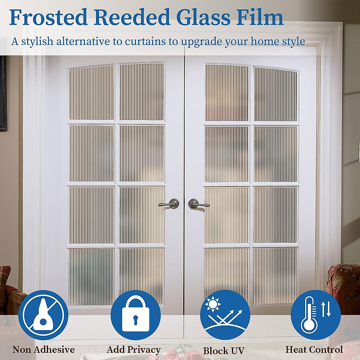 FEOMOS Frosted Reeded Glass Film, Window Privacy Film, Decorative Window Decals, 3D Glass Stickers for Window Door Cabinet Non Adhesive 35.4 x 78.7 inches