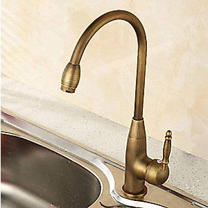 Bathtub Faucet Antique Brass Kitchen Faucet Retro Brushed Kitchen Water Tap 360 Degree Rotation Sink Tap Single Lever Mixer Tap Kitchen Sink Faucet Made of Brass