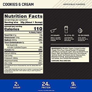 OPTIMUM NUTRITION Gold Standard 100% Micellar Casein Protein Powder with ZMA Muscle Recovery and Endurance Supplement for Men and Women