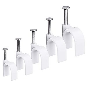 Attmu 500 Pack Cable Clips White Cable Wire Clips ​Management with Steel Nails 4mm 6mm 8mm 10mm 12mm Ethernet Cable Nails Round Cable Wire Tacks for Cat6 Rg6, Rg59, Rj45 Cable, White
