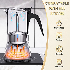 RAINBEAN Italian Expresso Maker, Moka Pot, Stovetop Coffee Makers, Stainless Steel Coffee Maker, Suitable for Induction Hob, 240ml/8.5oz/4 cup (espresso cup=50ml)