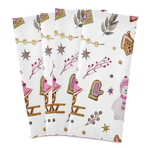 Exnundod Winter Kitchen Dish Towels Pink Snowman Set of 4 Hanging Dish Hand Towel Pretty Pattern Reusable Cleaning Dishcloth for Bathroom Bar Drying Wiping Decor 18x28inch