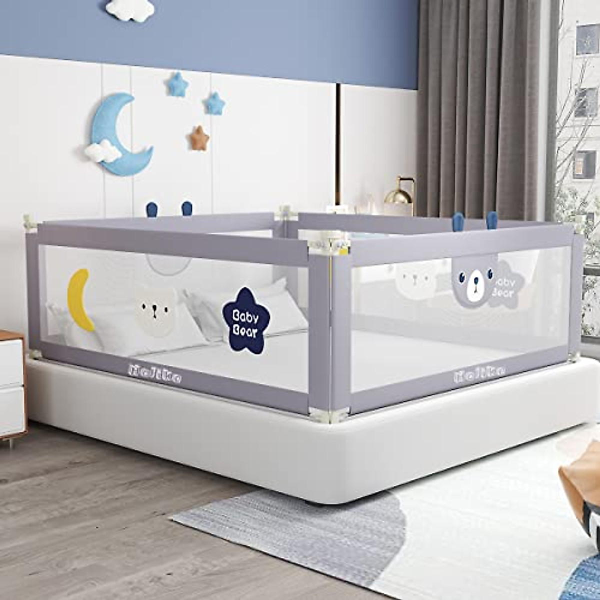 CuteBear Bed Rails for Toddlers - 60" 70" 80" Extra Long Baby Bed Rail Guard (3 Sides: Perfect for Full Bed, Include 3 Sides)