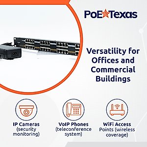 PoE Texas POE-16-48v120w | 16 Port Passive PoE Injector - Power Over Ethernet for 802.3af Cameras, IP Phones, Access Points and More with 10/100 Data