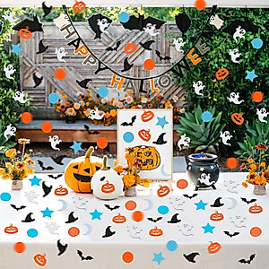200PCS Halloween Confetti for Tables, Halloween Baby Shower Birthday Table Decorations Scatter Confetti Pumpkin Bat Witch Spider Confetti for Halloween Theme 1st Bday Party Supplies