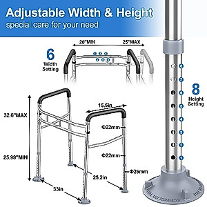 UGarden Stainless Steel Toilet Safety Rail, 350lbs Safety Frame for Toilet, Adjustable & Detachable Stand Alone Toilet Safety Rails, Toilet Frame for Elderly Adults - Fits Most Toilets