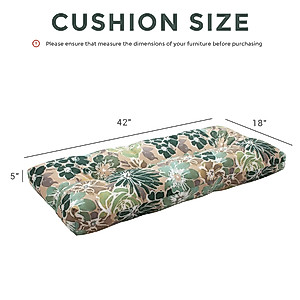Magpie Fabrics Indoor Outdoor Bench Cushion 42"x18", Non-Slip Tufted Water Resistant Long Seat Pads, Patio Loveseat Cushion for Window, Garden, Swing, Settee - Green Floral