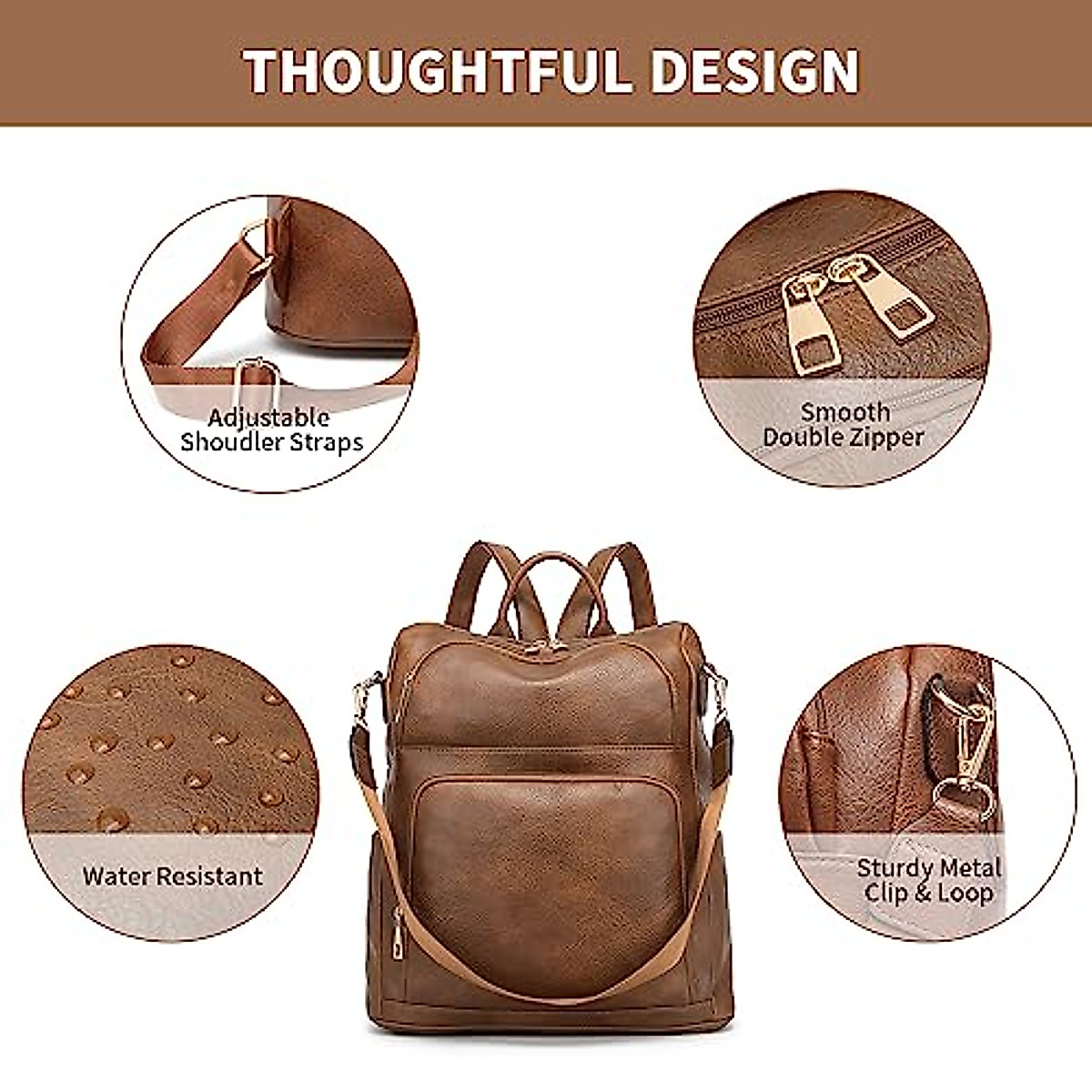 seyfocnia Backpack Purse for Women, Fashion Backpack Convertible Design Satchel Handbags Shoulder Bag with Laptop Compartment Travel Carry on Backpack, Brown