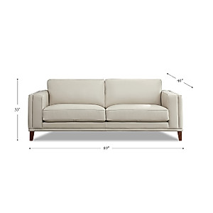 Hydeline Lyon Top Grain Leather Sofa Couch, 89", Vanilla, Feather Down, Memory Foam and Springs Seating