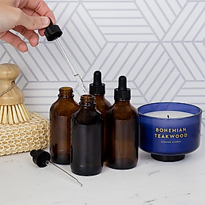 4oz Amber Glass Dropper Bottles (6-Pack), Refillable Glass Bottles for Essential Oils, Cosmetics, and Cooking