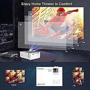 Ysametp Mini Projector, 1080P Full HD Supported 180” Screen Video Projector, 11000Lux Home Theater Movie Projector Compatible with TV Stick HDMI VGA USB AV PC TF Android/iPhone
