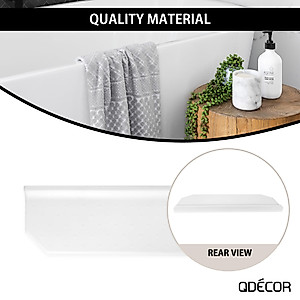Questech Decor Floating Shower Shelf, Wall Mounted Retrofit For Tiled Shower Walls, Bathroom Shower Organizer, 12 Inch Geo Flatback Shelf, Bright White Polished