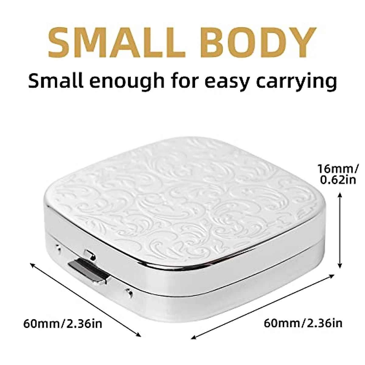 Portable Mini Metal Travel Medicine Box/3 Compartments (Square silver)