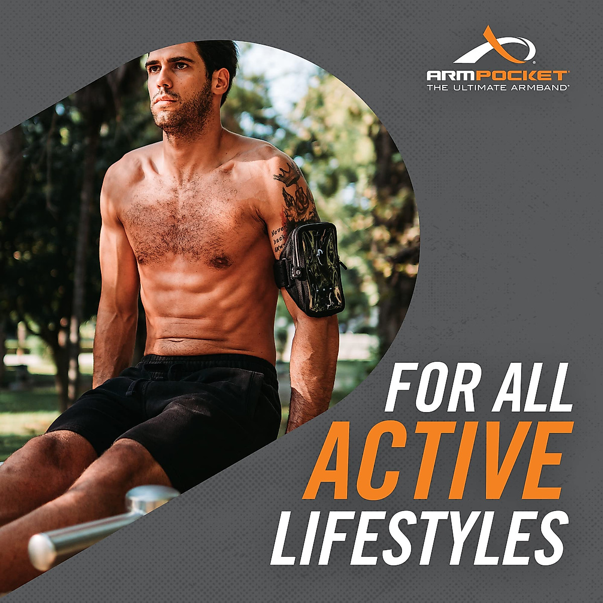 Armpocket Mega i-40 Arm Band, Phone Exercise Holder, Phone Armband for iPhone 12/13/14, 12/13/14 Pro, Galaxy S22+, Note 10, Pixel 7, & Devices w/Case Up to 6.5-Inch, 10 to 15-inch Black Medium Strap