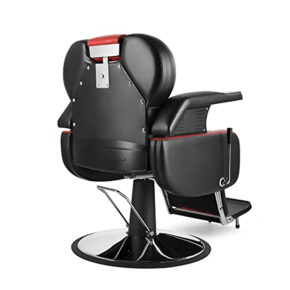 Salonsunny Black & Red Styling Salon Spa Reclining Chair All Purpose Barbering Chair Professional Vintage Heavy Duty Equipment