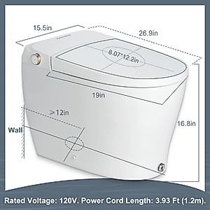 Casta Diva Smart Toilet with Heated Seat, Warm Water Bidet, Off-seat Auto Flushing, Foot Kick Flush, 1.28GPF White Smart Toilets with Remote for Bathrooms (CD-Y070)