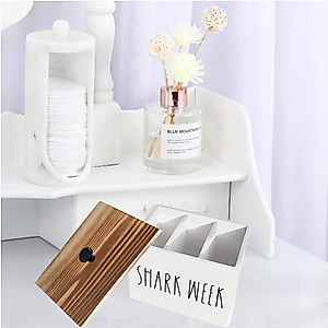 Tampon Holder for Bathroom, Farmhouse Pad Orgainzier Container, Rustic Wood Bathroom Storage Bin with Lid, Movable Partition Feminine Product Organizer, Tampon Storage Container (White &Wood Lid)