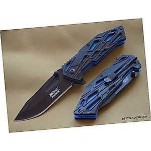 Mtech Stainless Steel Open Folding Pocket Knife Black/Blue Two Tone Finish Handle W/ Clip Outdoor Survival Hunting Knife by Survival Steel