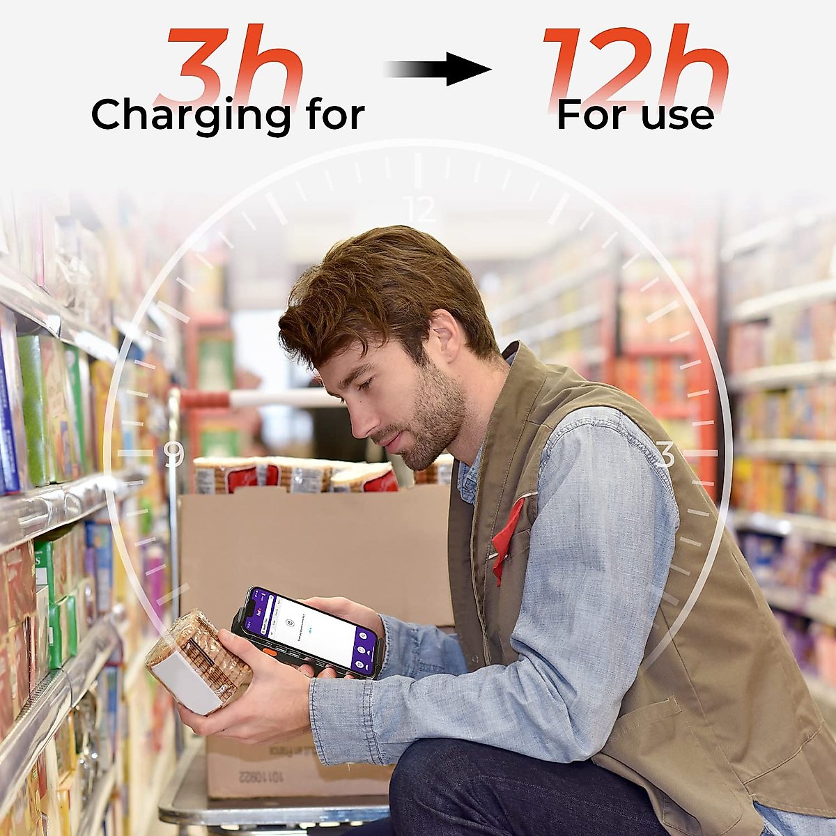 MUNBYN Bluetooth Barcode Scanner-QR 1D/2D Back Clip Phone Barcode Reader Scanner with 3000mAh Rechargeable Battery-1Pcs Wireless Pocket POS Scanner for Smartphone iOS Android