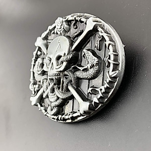 LAXPICOL Western Cowboy Cross Skull Snake Belt Buckle For Men Grey Tone Black Enamel