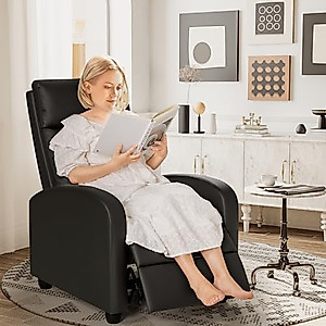Rankok Recliner Chair Modern PU Leather Reclining Chair Ergonomic Adjustable Recliner for Living Room Home Theater Seating Single Sofa (Black)