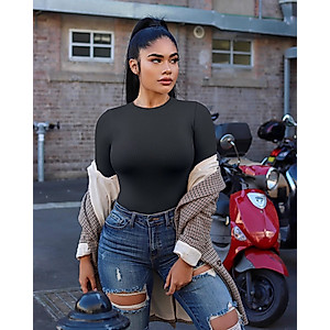 OQQ Womens 3 Piece Long Sleeve Tops Crew Neck Stretch Fitted Underscrubs Layer Tee Shirts Tops Black Darkgrey Beige
