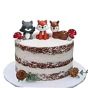 Woodland Cake Topper Fox Raccoon Deer Pine Cones Mushroom for Baby Shower Birthday
