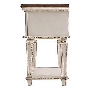 Signature Design by Ashley Realyn Traditional Cottage 1 Drawer Nightstand with Dovetail Construction & Open Display Shelf, Chipped White, 27" Tall, Distressed Brown