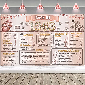 DARUNAXY Rose Gold Back in 1963 Banner, Happy 60th Birthday Party Decorations 60 Year Old Backdrop Party Supplies Pink and Gold Vintage 1963 Birthday Poster for Girls Photography Background for Women