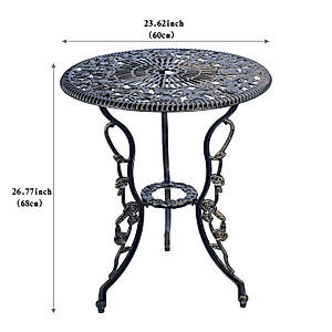 C/G 3 Piece Bistro Set,Outdoor Patio Set,Anti-Rust Cast Aluminum Bistro Table Set for Park Yard Front Porch Furniture(Antique Copper)