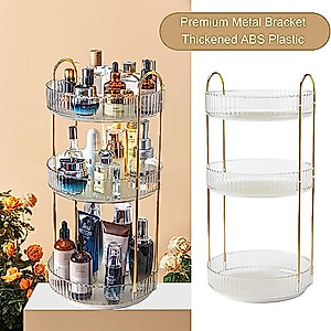 GYLBF 360°Rotating Makeup Organizer for Vanity 3 Tier, Bathroom Counter Organizer, Large Capacity Cosmetics Storage Vanity Shelf, Cosmetics Organizer for Perfume, Lotions Skin Care (White)