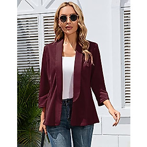 KOJOOIN 3/4 Sleeve Blazers for Women Business Casual Blazers for Work Lightweight Blazers Suit Jackets Grape Purple XL