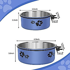 OFFKITSLY 2 Pack Stainless Steel Dog Crate Water Bowls, No Spill, Anti-Tipping, Hygienic, Easy to Clean, Cute Pattern, Perfect Size