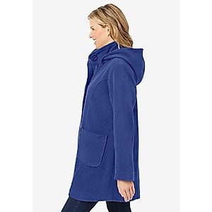 Woman Within Women's Plus Size Hooded A-Line Fleece Coat - 26 W, Black