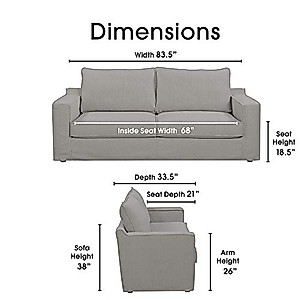 Serta Colton 85" Upholstered Living Room Sofa with Removable Slip Covers, Modern Track Arm Fabric Couch, Soft Comfortable Cushions, Linen Beige