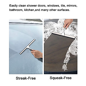 Adjaso All Purpose Stainless Steel Squeegee for Glass Shower Doors, Car Window, Home Mirrors, Bathroom Cleaner Wiper