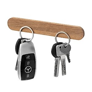 Modern Magnetic Key Holder for Wall, Solid Wood, Holds 4 Keys, and Includes 4 Metal Key Rings and Mounted by Either Magnetically or Using Self Adhesive Tape for Renter Friendly, Nail-Free Installment