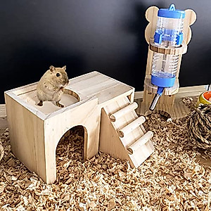 kathson Wooden Hamster Hideout Dwarf Mice House Multi Chamber Small Animal Hideout Maze with Ladder Cage Accessories for Dwarf Hamsters Winter Whites Chipmunk Gerbils Flying Squirrel