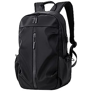 Nujenren Water Resistant Lightweight Travel Hiking Nylon Backpack Daypack Durable with USB Charging Port (Black)
