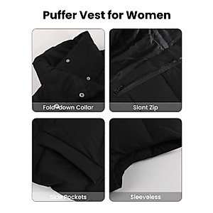 EsheSy Women's Puffer Vest Zip Up Sleeveless Lightweight Stand Collar Padded Gilet(Black-XL)