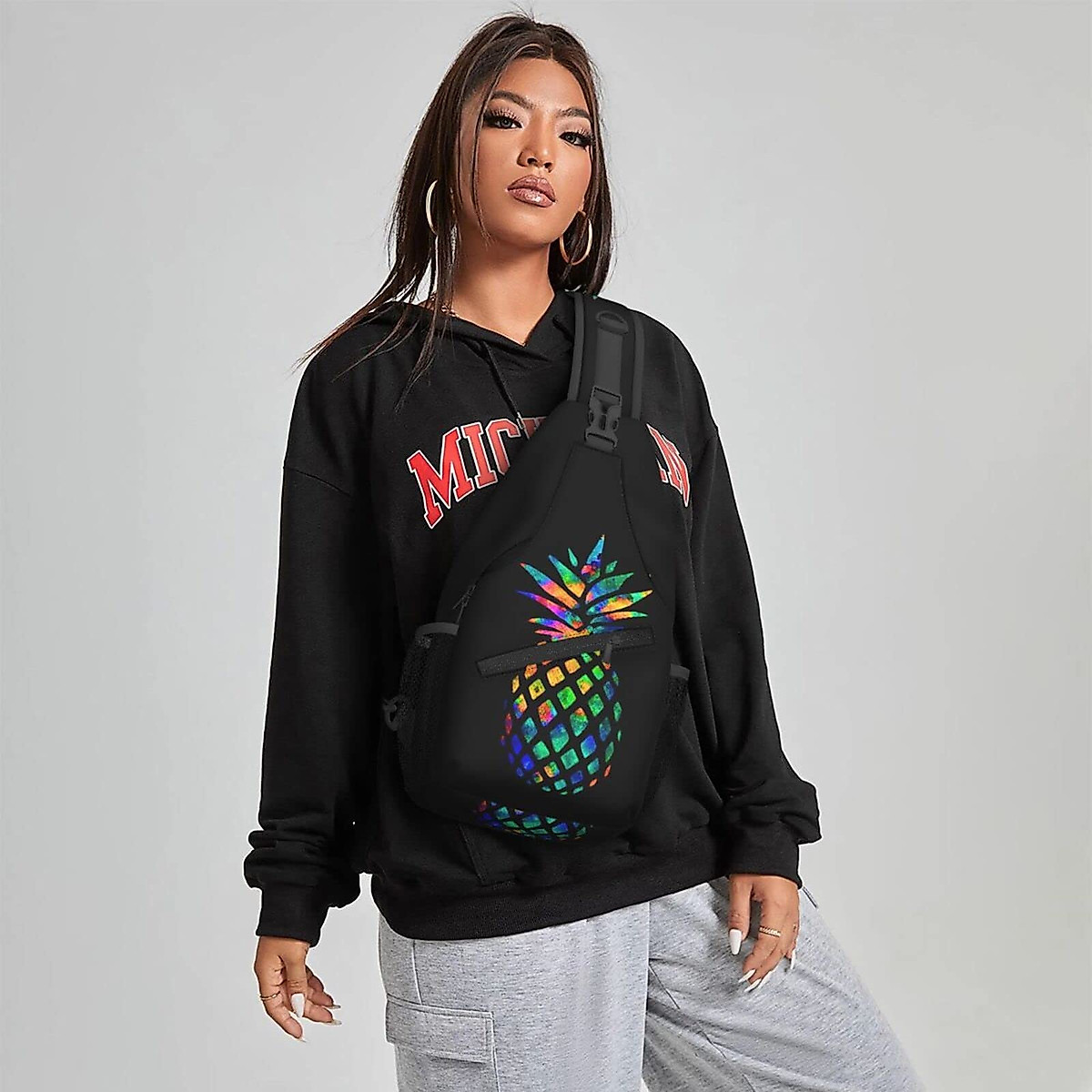 Famame Pineapple Sling Backpack Chest Bag Crossbody Shoulder Bag Gym Cycling Travel Hiking Daypack For Men Women