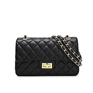 Quilted Crossbody Bag for Women - Shoulder Bag with Convertible Chain Strap and Twist Lock - Classic and Sleek for Phone/Wallet/Cards - Gift for Her (Black)