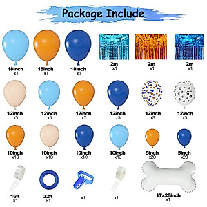 Whaline 124Pcs Blue Birthday Party Balloon Garland Arch Kit Blue Orange Dog Paw Bone Foil Balloons Fringe Curtains Party Decor for Boys Girls Baby Shower Blue Theme Birthday Party Decorations