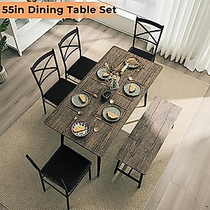 VINGLI 55in Modern Dining Table Set for 6, Rectangular Kitchen Dining Table, Bench, 6 Piece Wooden Dinner Table Set with Upholstered Chairs for Kitchen, Dining Room, Apartment - Rustic Brown