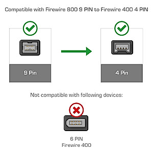 Cmple - 10FT Bilingual FireWire 800/Firewire 400 Cable - IEEE 1394 High Speed Firewire 9 Pin to 4 Pin Cable for MacBook PC - 10 Feet Black