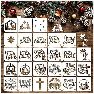 Christmas Stencil Christian Reusable Drawing Bible Stencils for Painting on Wood Crafts Cookie Canvas Shirts Ornament (26 Christmas 3in)