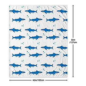 YRAQLVU Shark Throw Blanket Cute Baby Blankets for Couch, Warm Bath Shark Fleece Flannel Blanket for Unisex Adults Boys Girls Fish Gifts Decor, Ultra-Soft Lightweight Cozy Blanket, 40x50 Inches