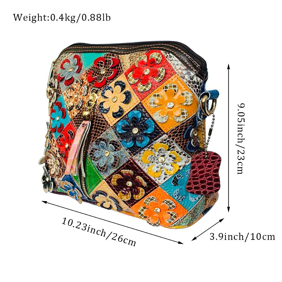 Segater® Women Multicolor Floral Crossbody Bag Cowhide Leather Handbag 3D Snake Pattern Shoulder Bag Travel Patchwork Satchel